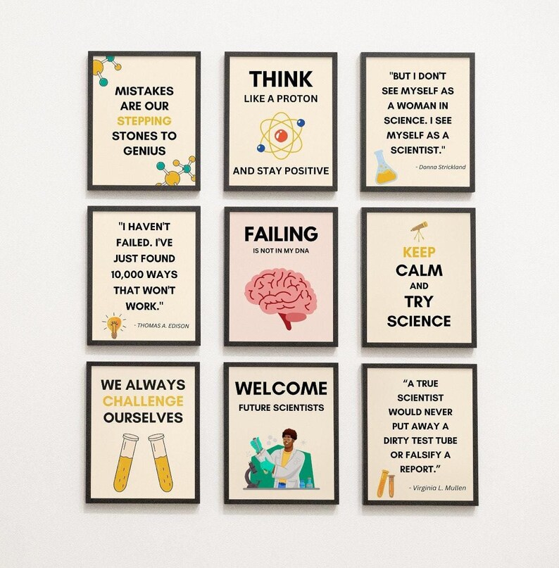 Set of 9 Science Posters, Growth Mindset, Science Classroom Posters ...