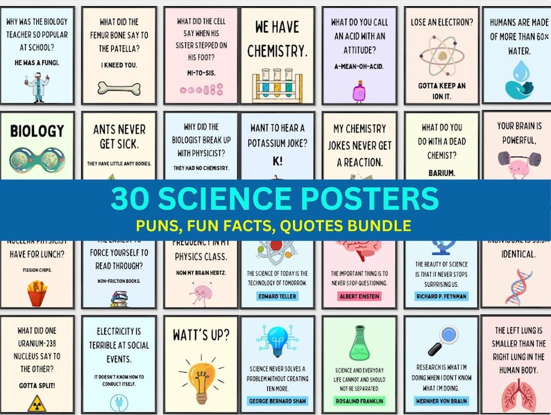30 Science Posters, Classroom Decor Bundle, Educational Posters ...