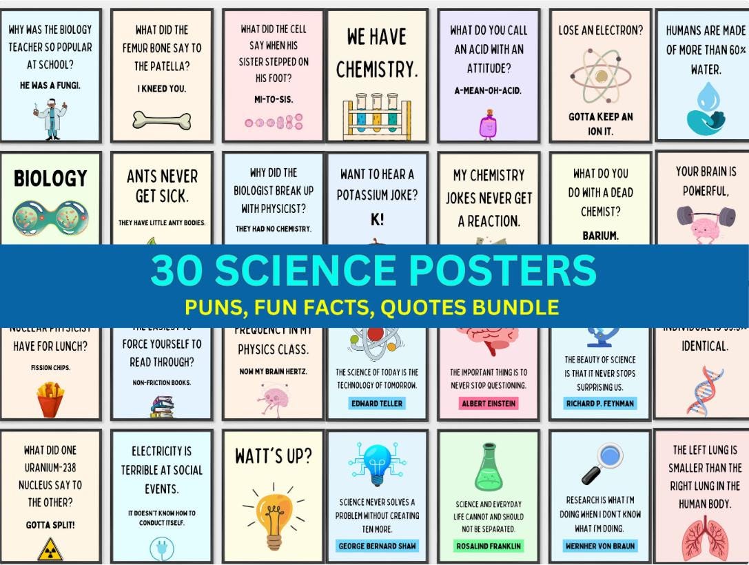 30 Science Posters, Classroom Decor Bundle, Educational Posters ...