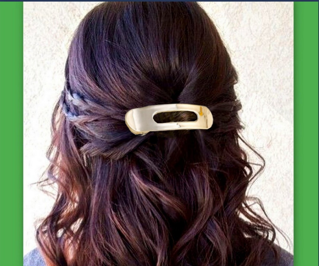 Gold Silver Metalic Oval Ellipse Hair Clip for Her Minimalist Barrette ...