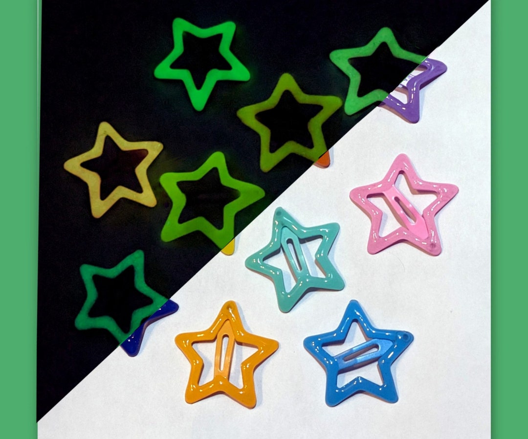 Star Hair Clips Glow in the Dark Kawaii Kids Kandi Color Neon Dayglow ...