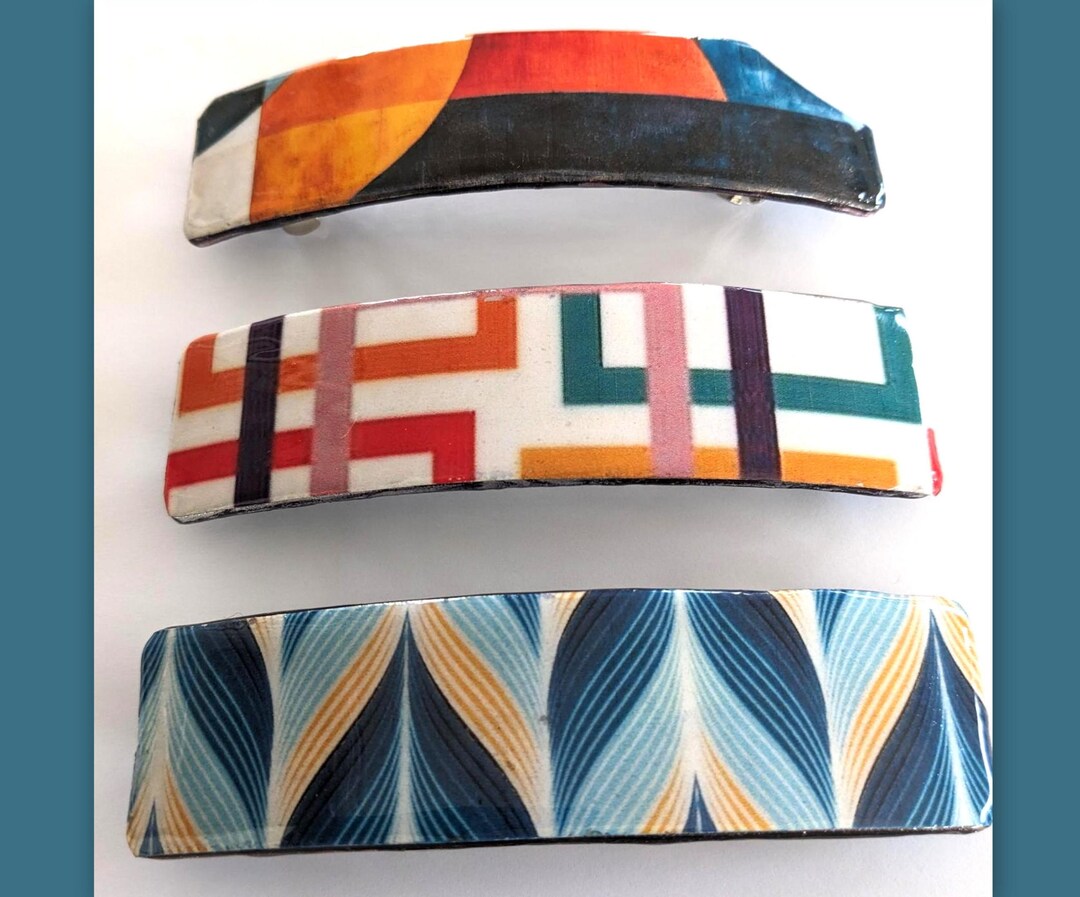 Extra Large Geometric French Hair Barrette Clip Design Color Block ...