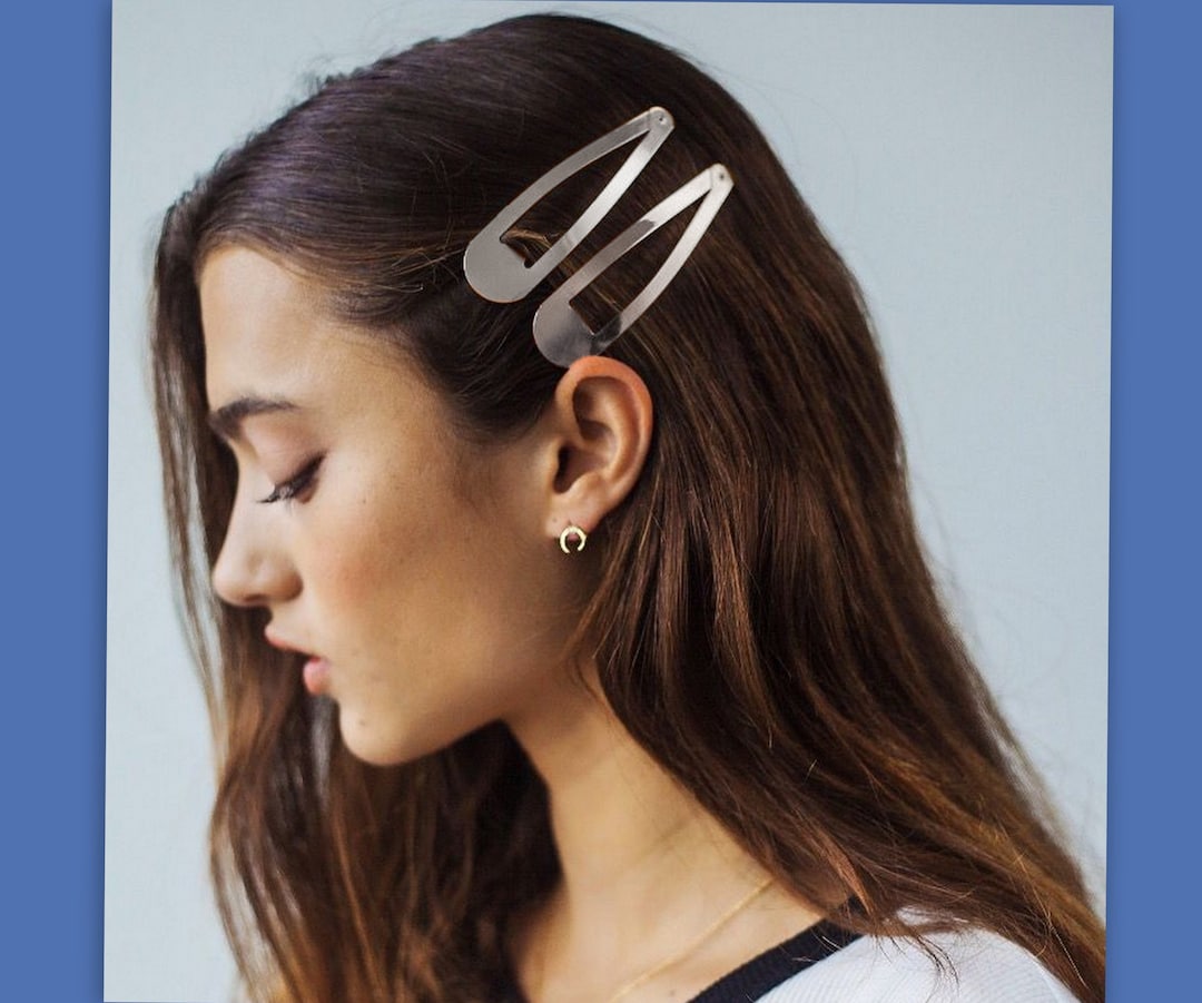 Extra Large Silver Metal Snap Clips Y2K Hair Clips Pair Set of 2 ...