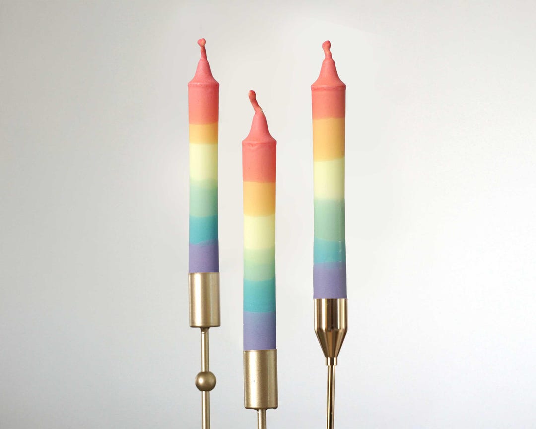 Rainbow Taper Candles: Ombre Gradient Stearin Wax, Pack of 3 - Etsy