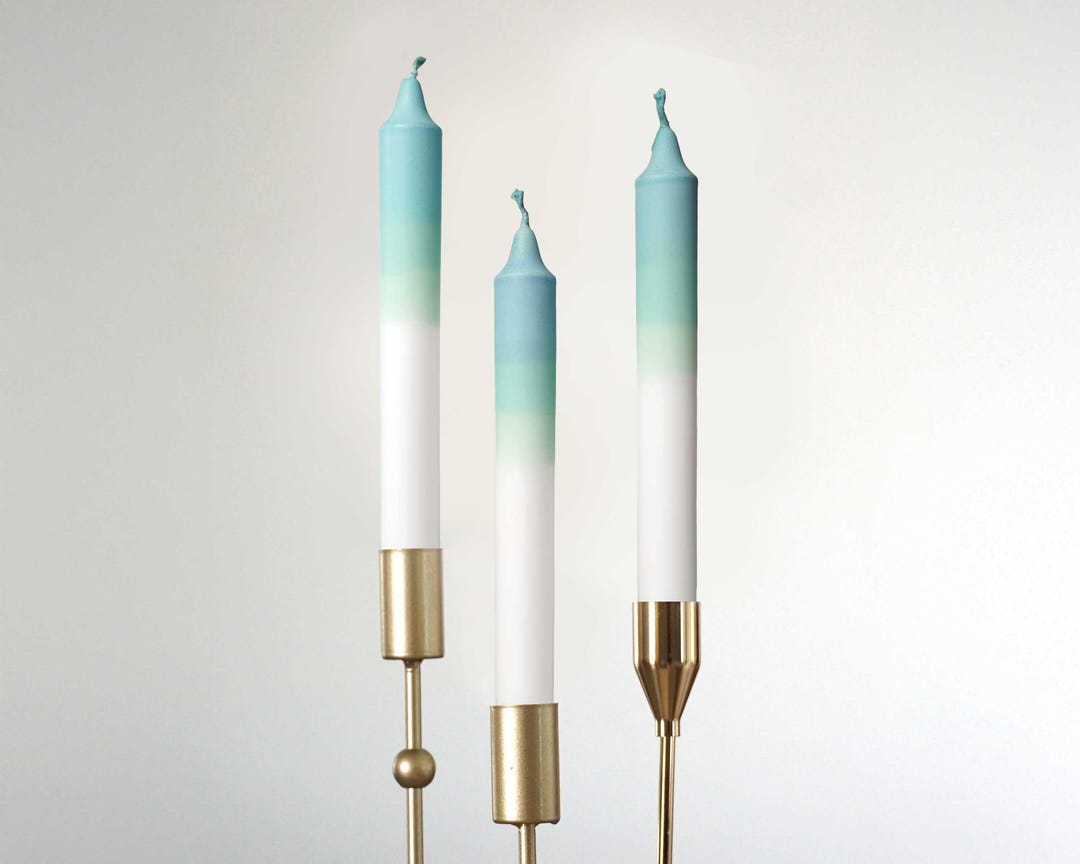 Blue Turquoise Candles Pack of 3, Gradient Candles, Dip Dye Candles ...