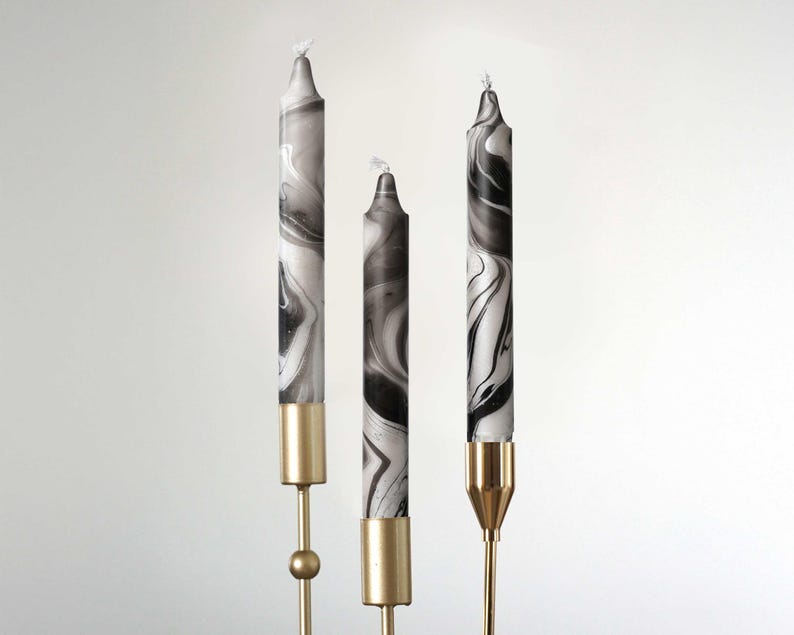 Black Silver Marble Candles Pack of 3 Luxury Dinner Candles, Dripless ...