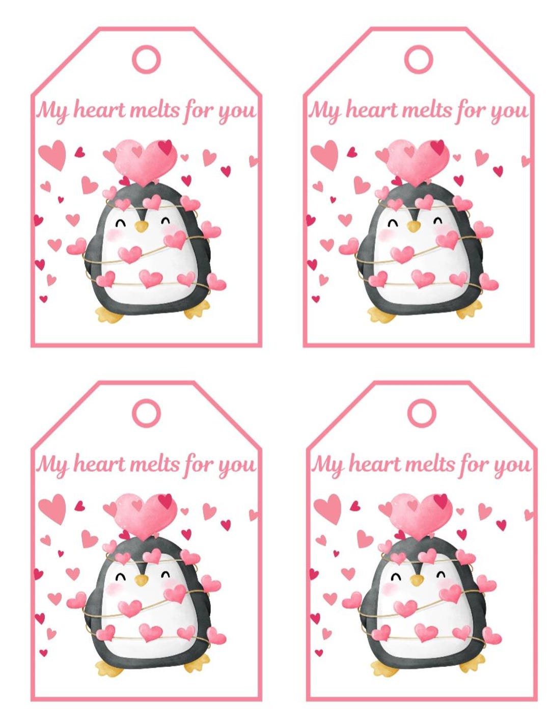 Valentine Day Gift Tags (penguin) - Etsy