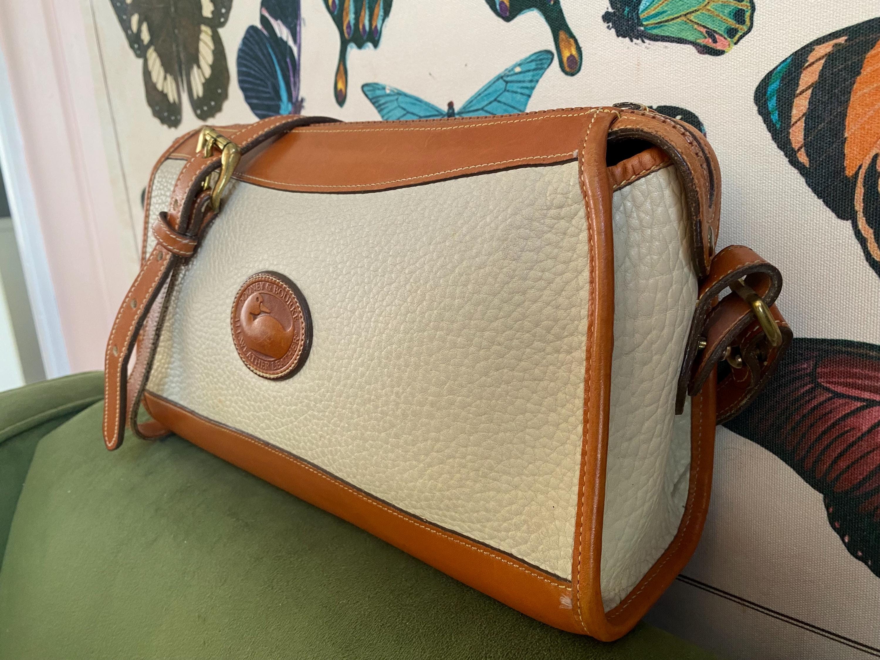 Vintage Dooney & Bourke Cream/london Tan Leather Crossbody Zip Bag - Etsy
