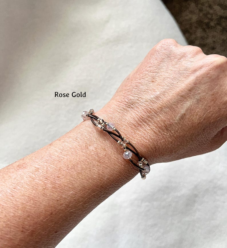 Handcrafted Tri-braid Leather Bracelet: Rose Gold, Maroon, Blue Smoke - Etsy