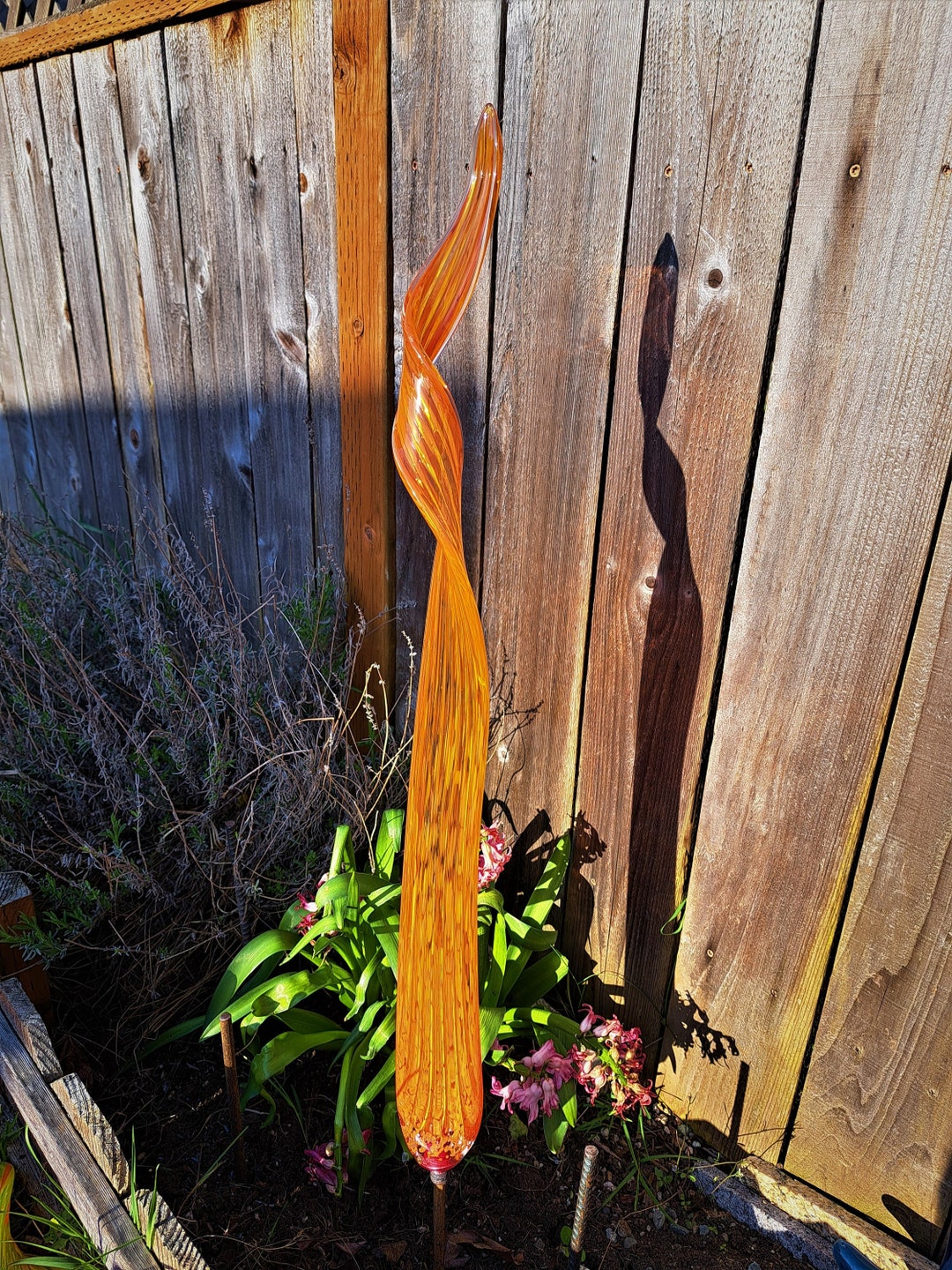 Hand Made Garden Art. Orange Spiral Ribbon, Transparent Orange With ...