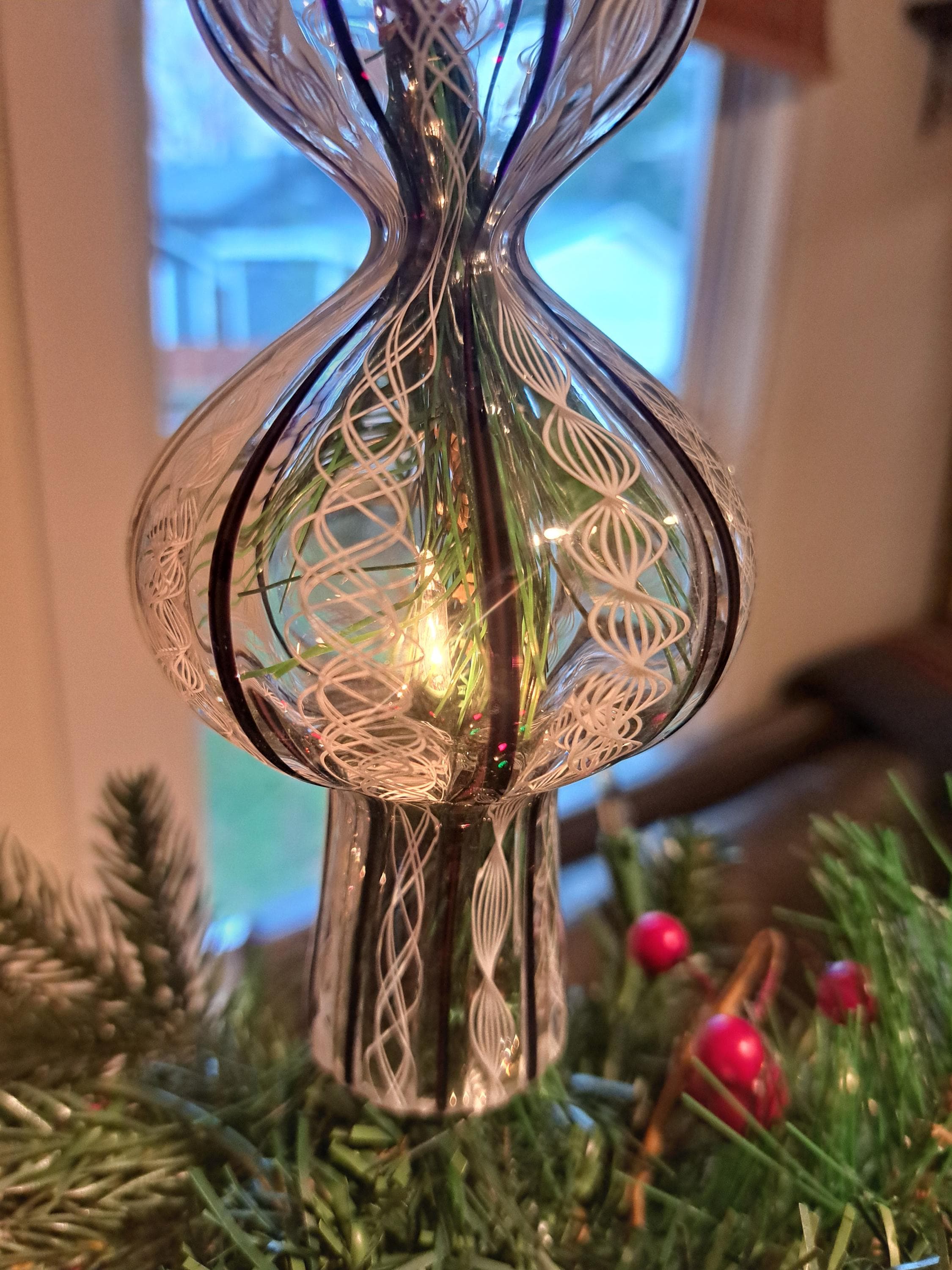 Christmas Tree Topper, Hand Blown Black and Filigree Cane Christmas ...