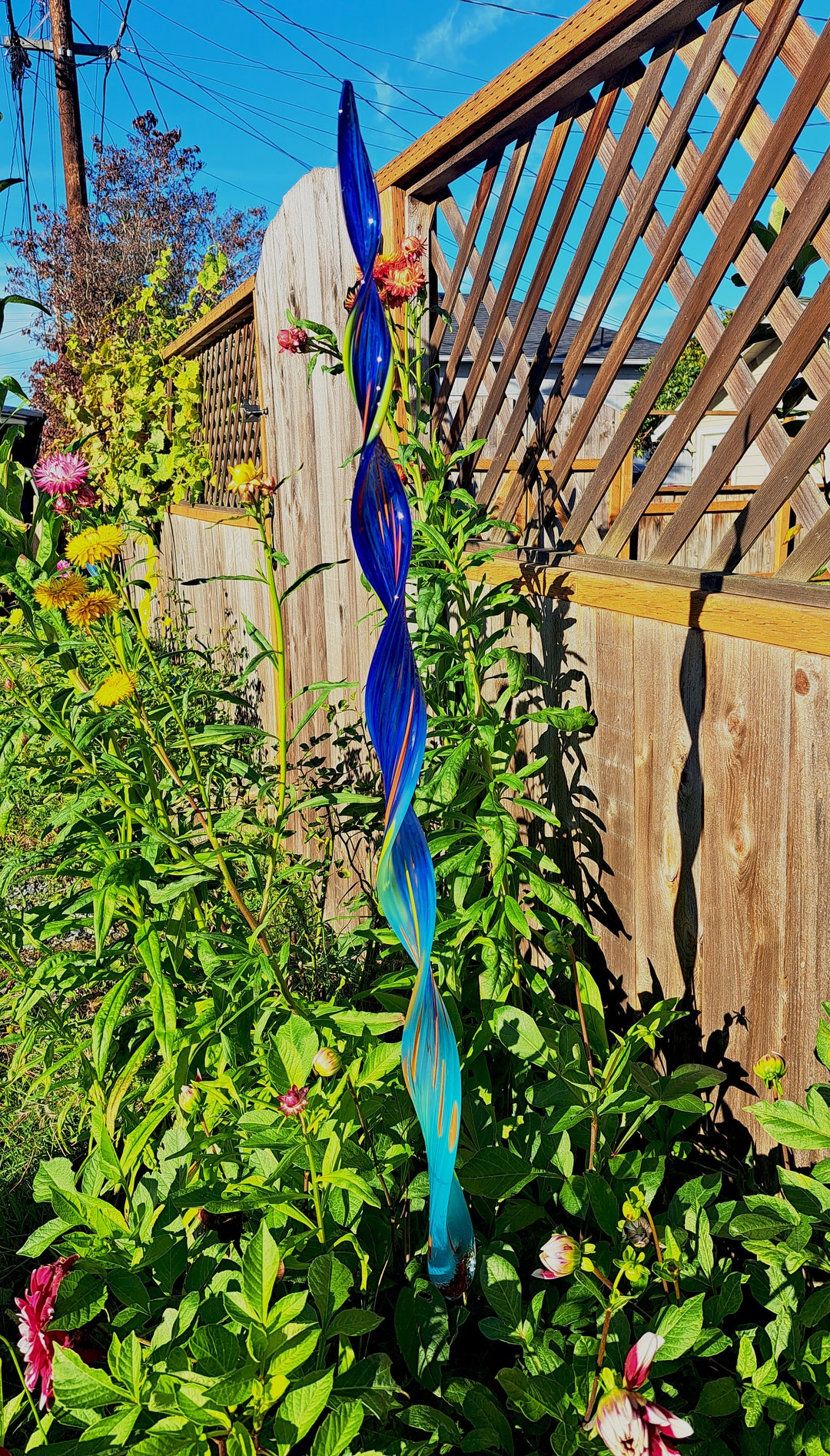 Hand Blown Blue Spiral Ribbon Garden Sculpture. - Etsy