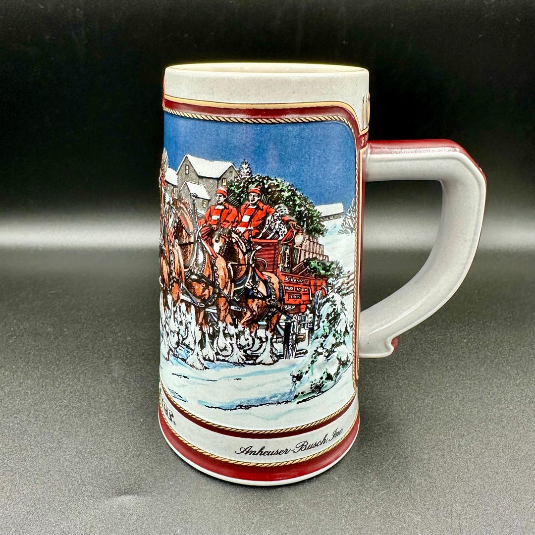 Vintage 1989 Budweiser Holiday Beer Stein: "hitch on a Winter's Evening ...