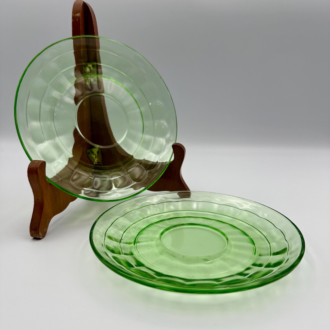 Vintage Green Uranium Depression Glass | 5.5" Saucer Plates - SET of 2 ...