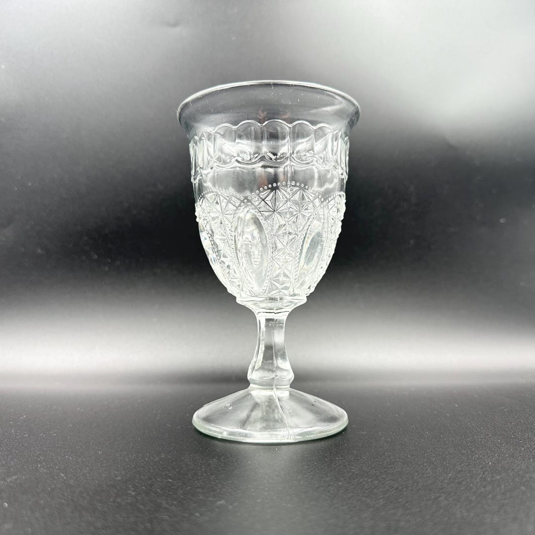 Vintage Manganese Glass Goblet: Beaded Loop Oregon Pattern, US Glass ...