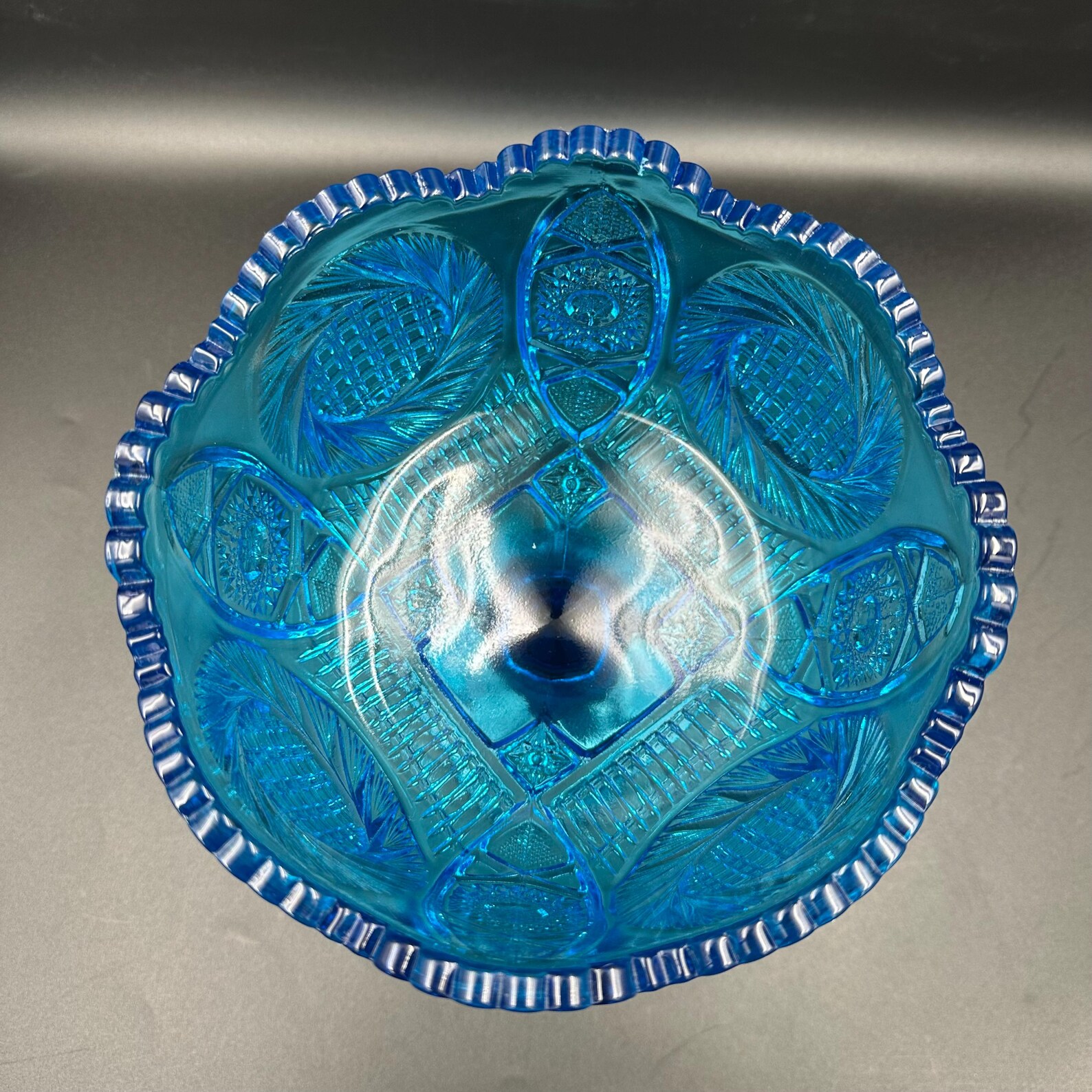 Vintage Large "ice Blue" Glass Compote | Mckee "sunburst" Molds ...