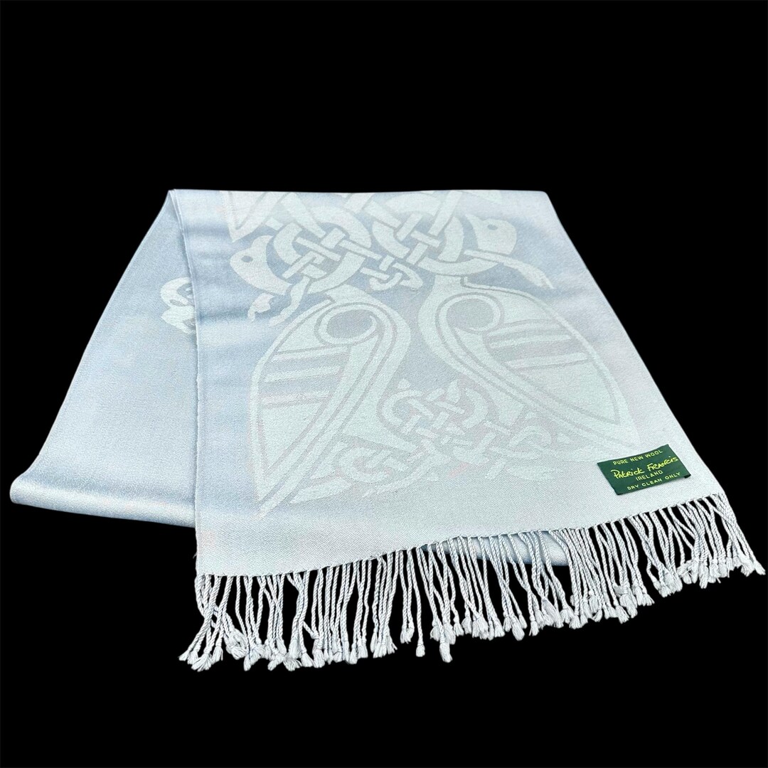 Vintage PATRICK FRANCIS Light Blue Celtic Birds Scarf: Pure New Wool ...