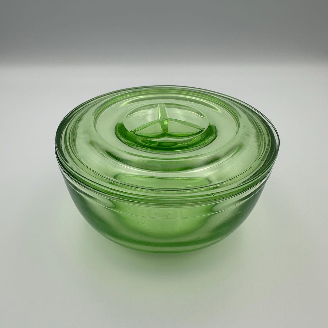 Vintage Green Uranium Depression Glass Refrigerator Dish With Lid - Etsy