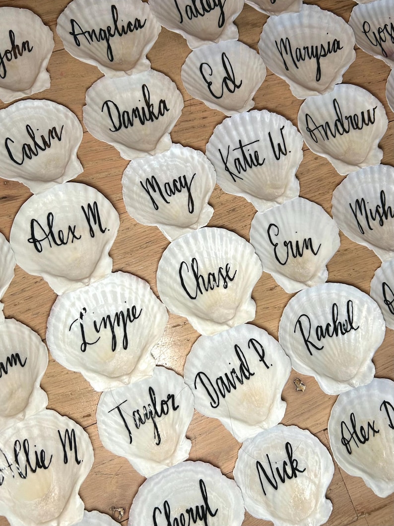 Hand-lettered Scallop Shell Place Cards, Custom Personalized Seashell ...