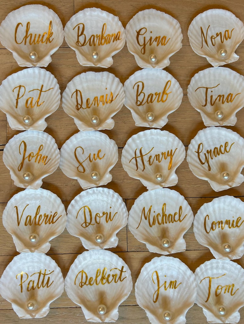 Hand-lettered Scallop Shell Place Cards, Custom Personalized Seashell ...