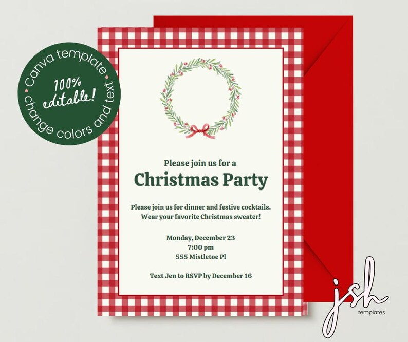 Cottage Core Christmas Party Invitation | Digital Print Template - Etsy