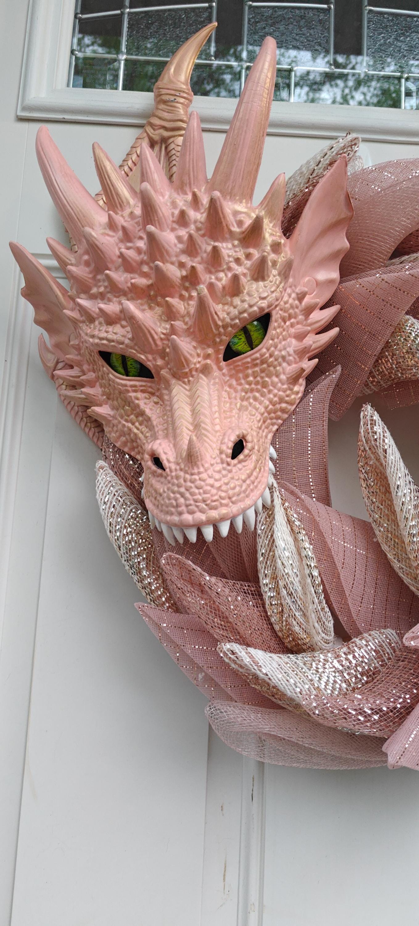Rose Gold Dragon With Green Eyes and Rose Gold Scales . - Etsy