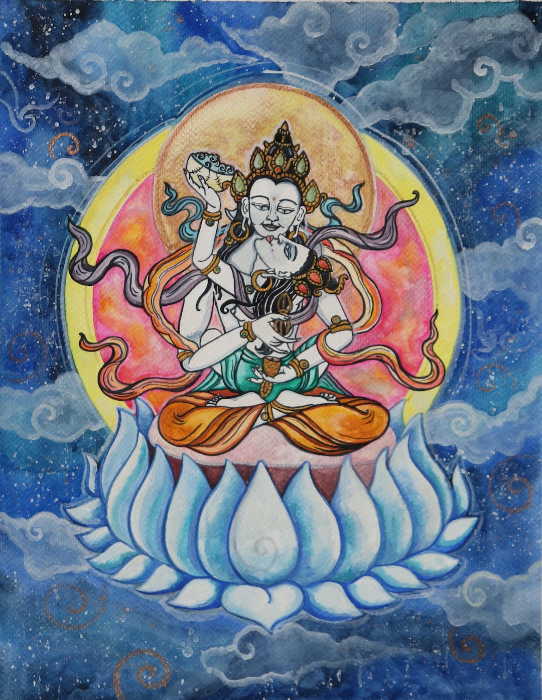 Vajrasattva Watercolour Print, Archival Quality on Textured Watercolour ...