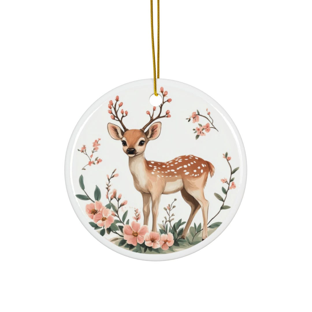 Ceramic Ornament, Folk Art Fawn Holiday Decoration, Christmas Tree ...