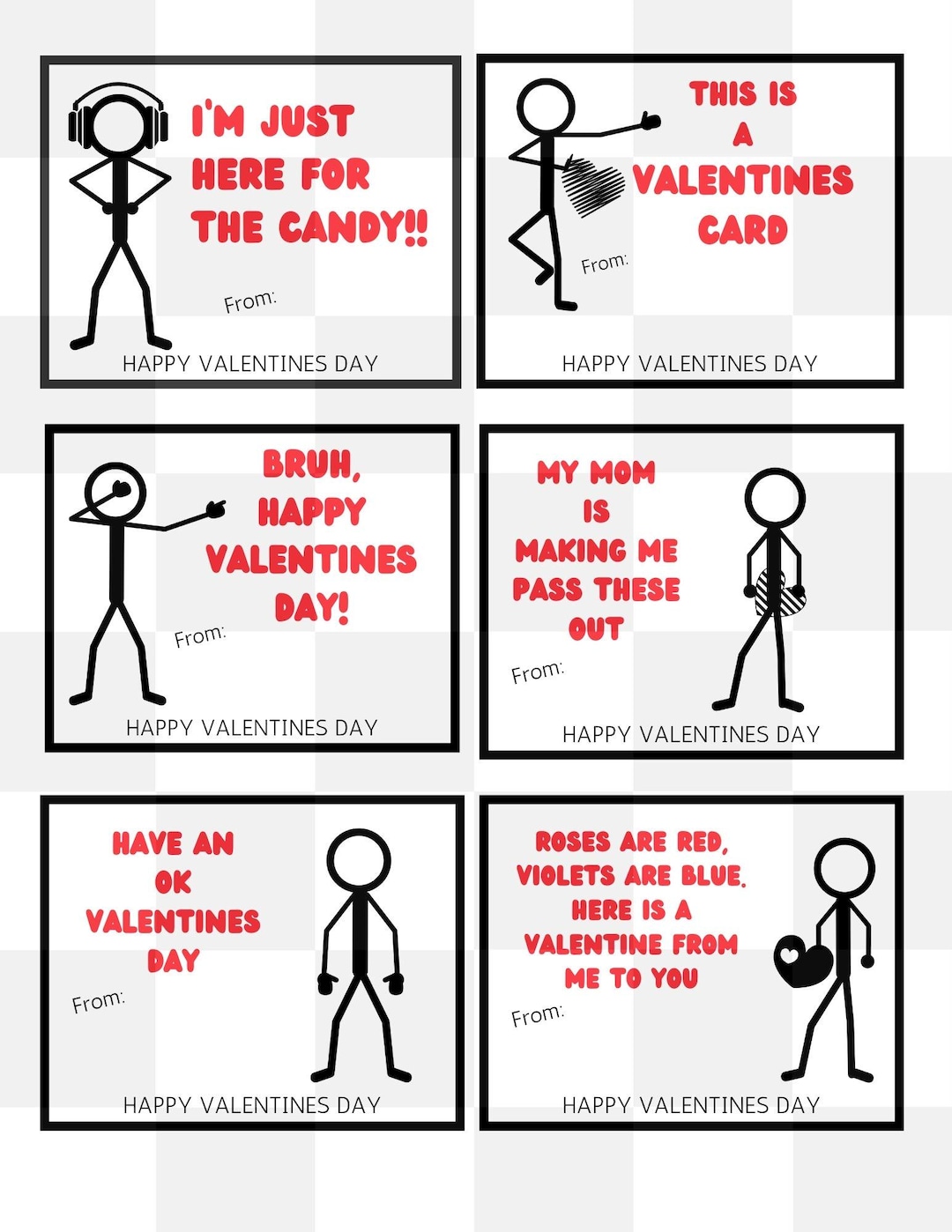 Boy Valentine, Printable Classroom Valentines, Stick Figure Valentine ...