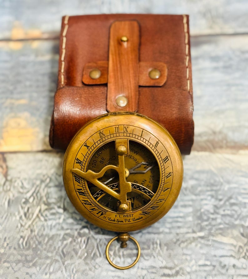 Compass Maritime Pocket Sundial Nautical Brass Compass With Antique ...