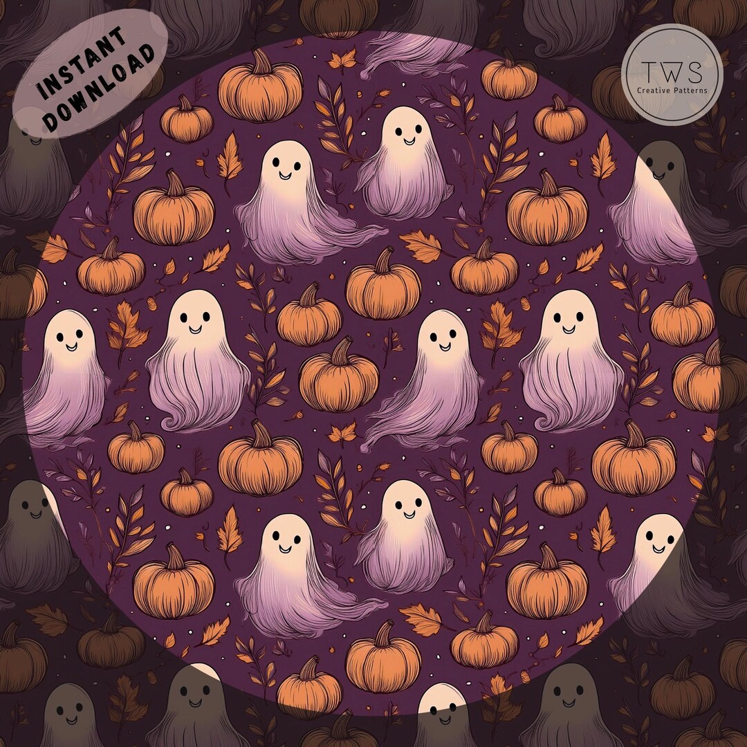 Halloween Ghost & Pumpkin Seamless Pattern: 300 DPI Digital Paper (JPG ...