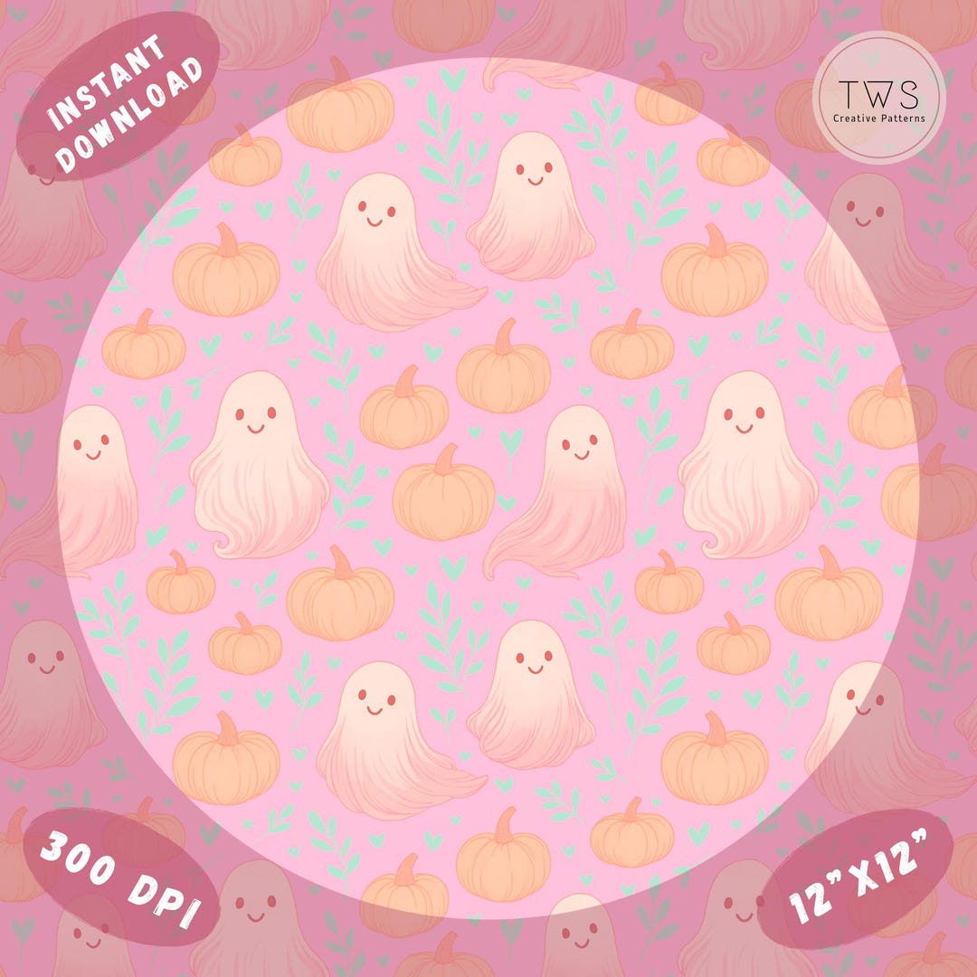 Cute Ghost Seamless Pattern, Girly Ghosts, Coquette Pastel Pumpkin Pink ...