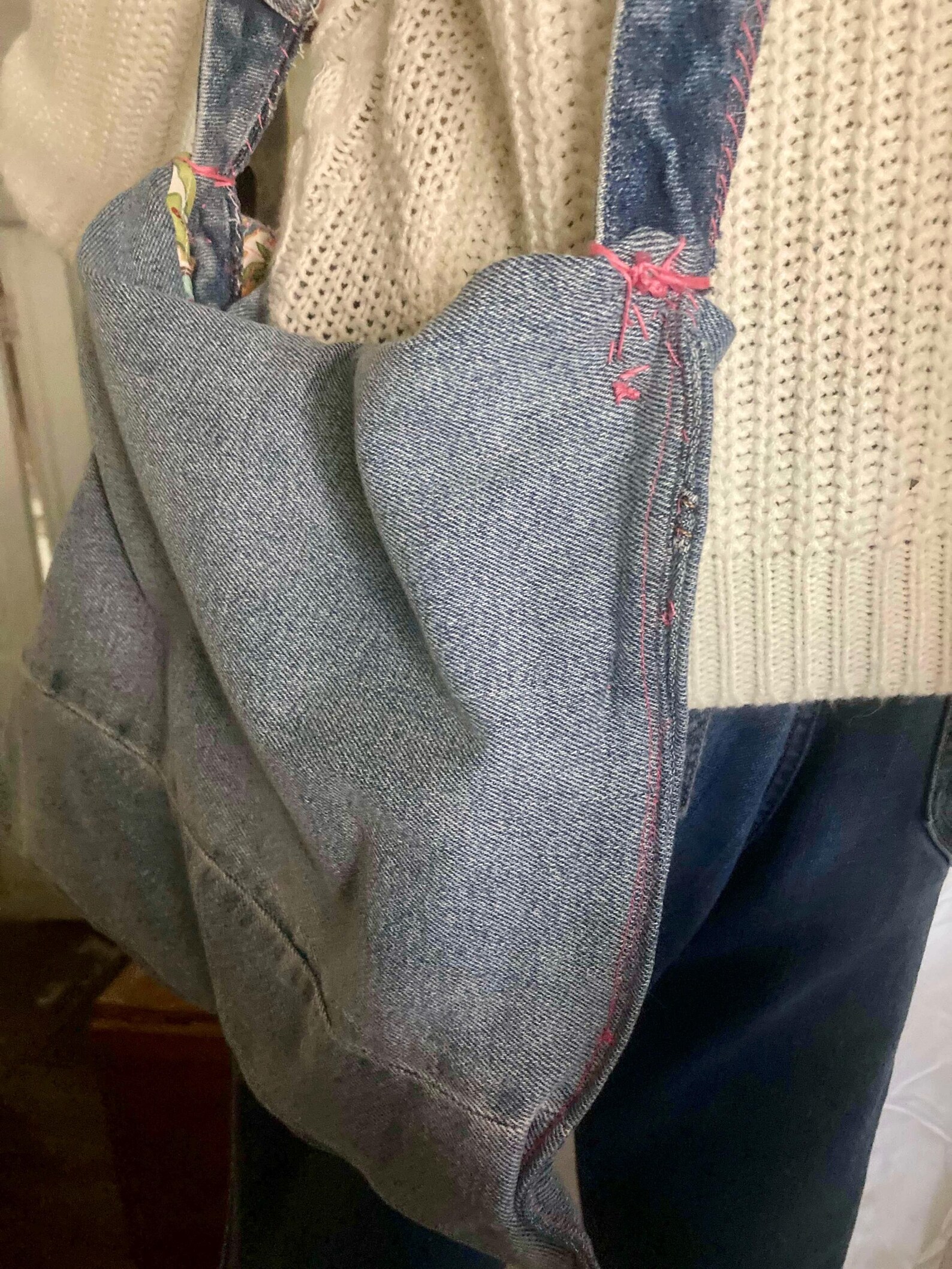 Hook’s “booty Bags,” Upcycled Denim American Eagle Jeans & Silk Jacket ...