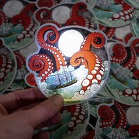 Waterproof Octopus Holographic Sticker-easy Peel - Etsy
