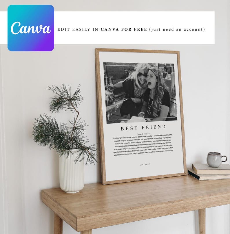 Modern Best Friend Photo Wall Art Canva Template, Gift for Her Home ...