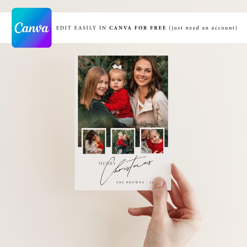 Customized Photo Christmas Card Template Printable Modern Personalized ...