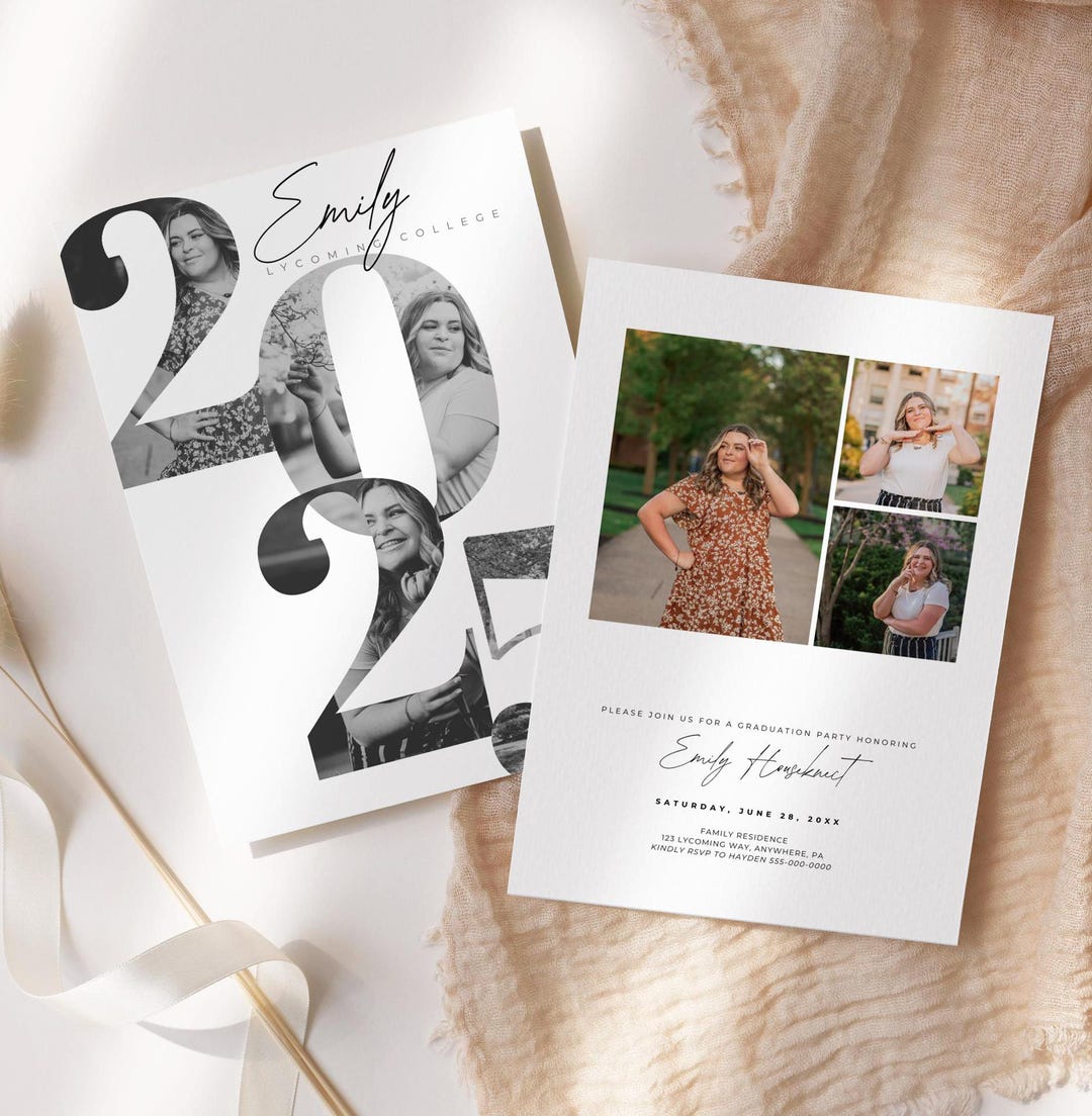 Modern Graduation Invitation Template: Minimalist Photo Grad Invite ...
