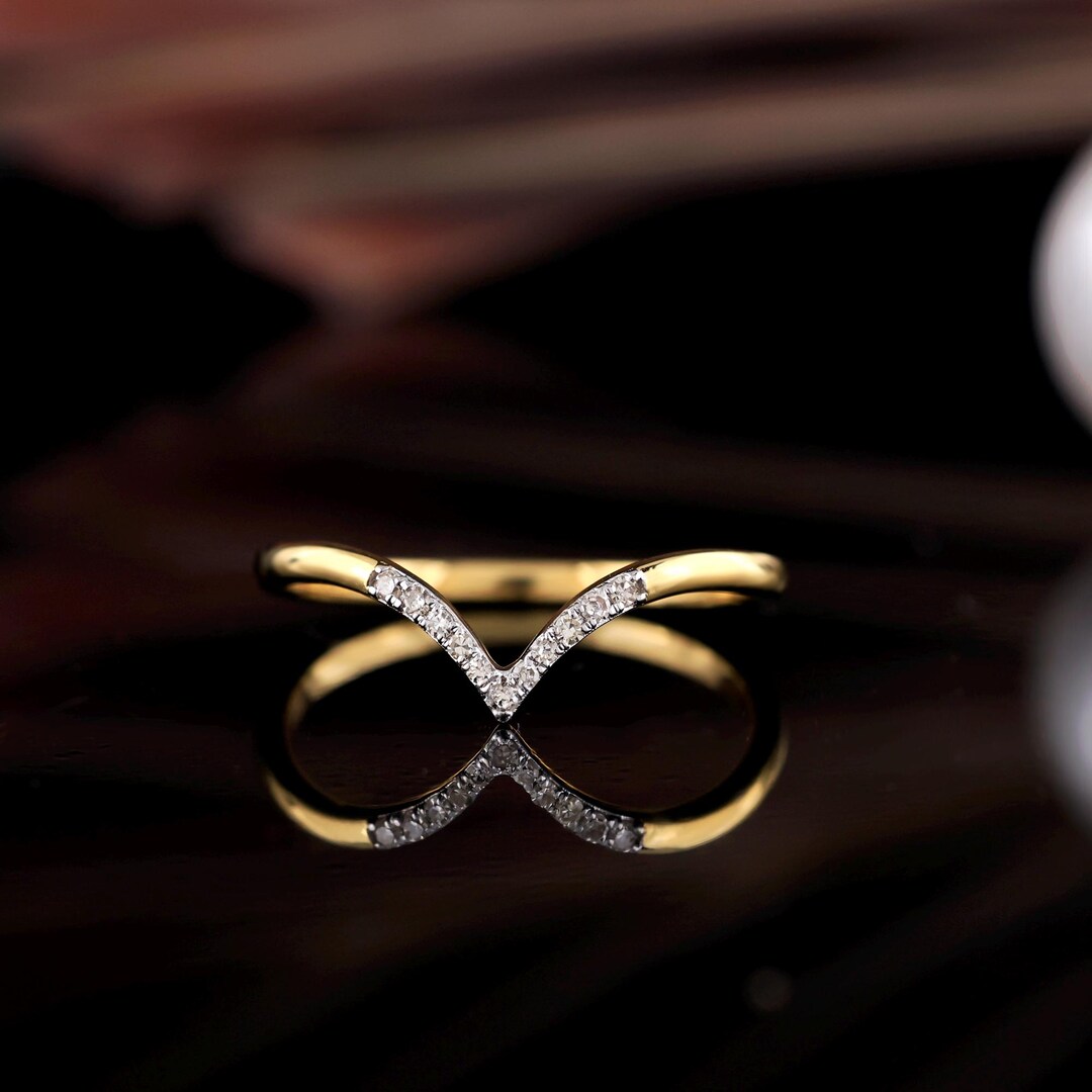 14K Yellow Gold Diamond Ring I V Shaped Eternity Ring I Rings for Women ...