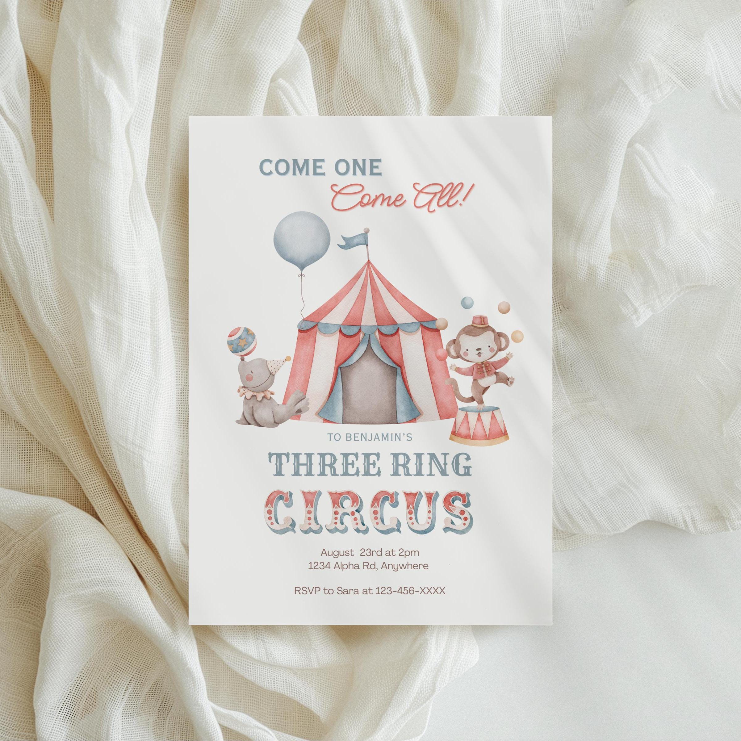 Three Ring Circus 3rd Birthday Invitation Template | Circus Carnival ...