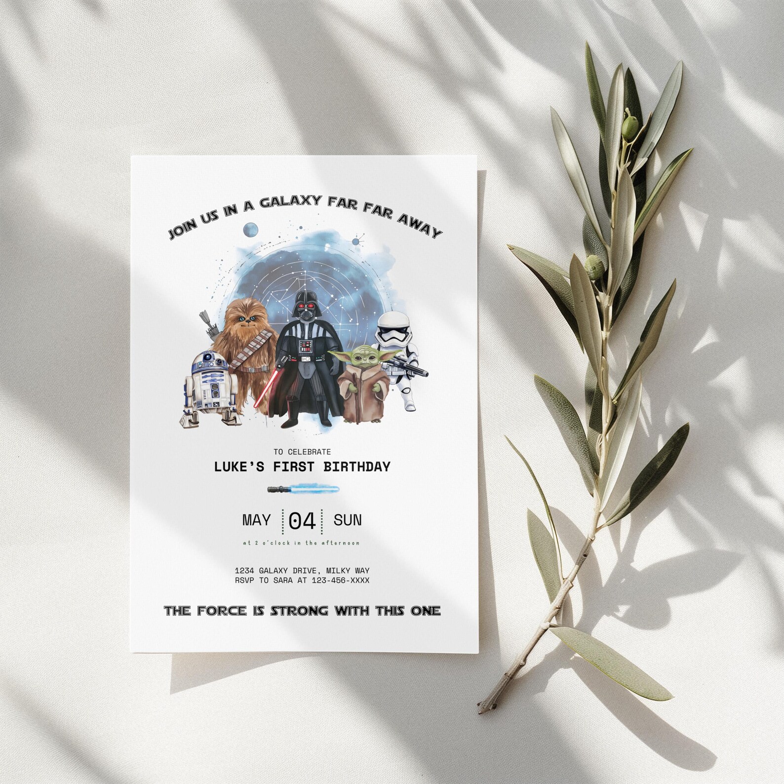Star Wars First Birthday Invitation Template | Galaxy Space Theme ...