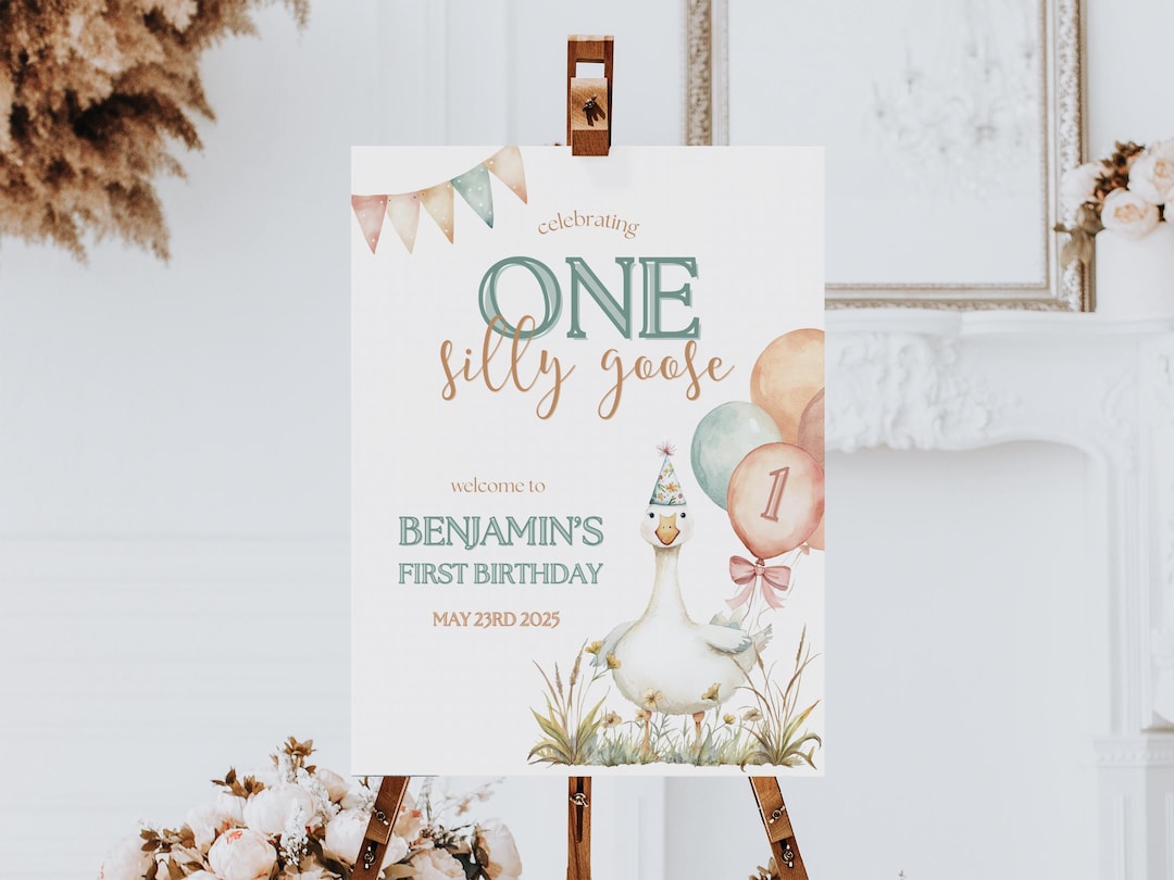 One Silly Goose Birthday Welcome Sign Template | Vintage Nursery Rhyme ...