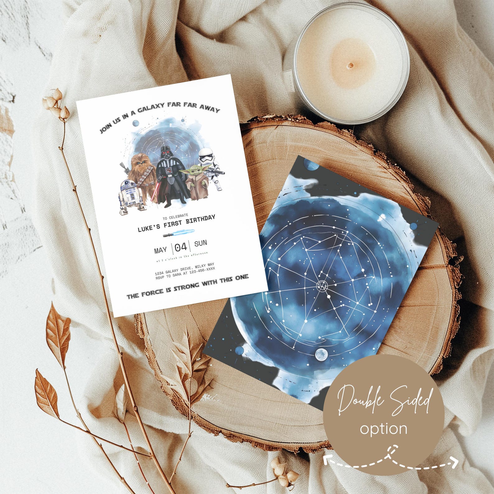 Star Wars First Birthday Invitation Template | Galaxy Space Theme ...