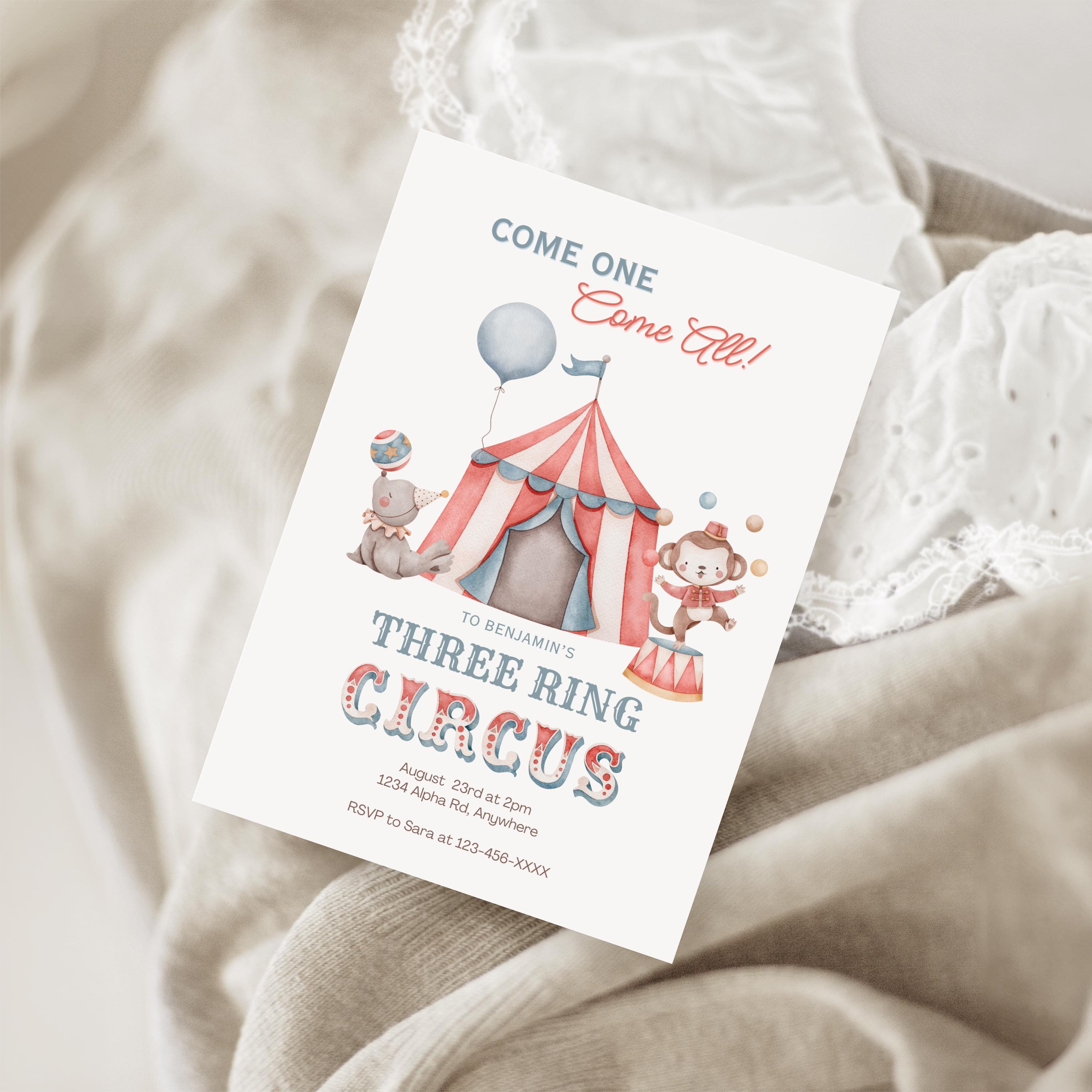 Three Ring Circus 3rd Birthday Invitation Template | Circus Carnival ...