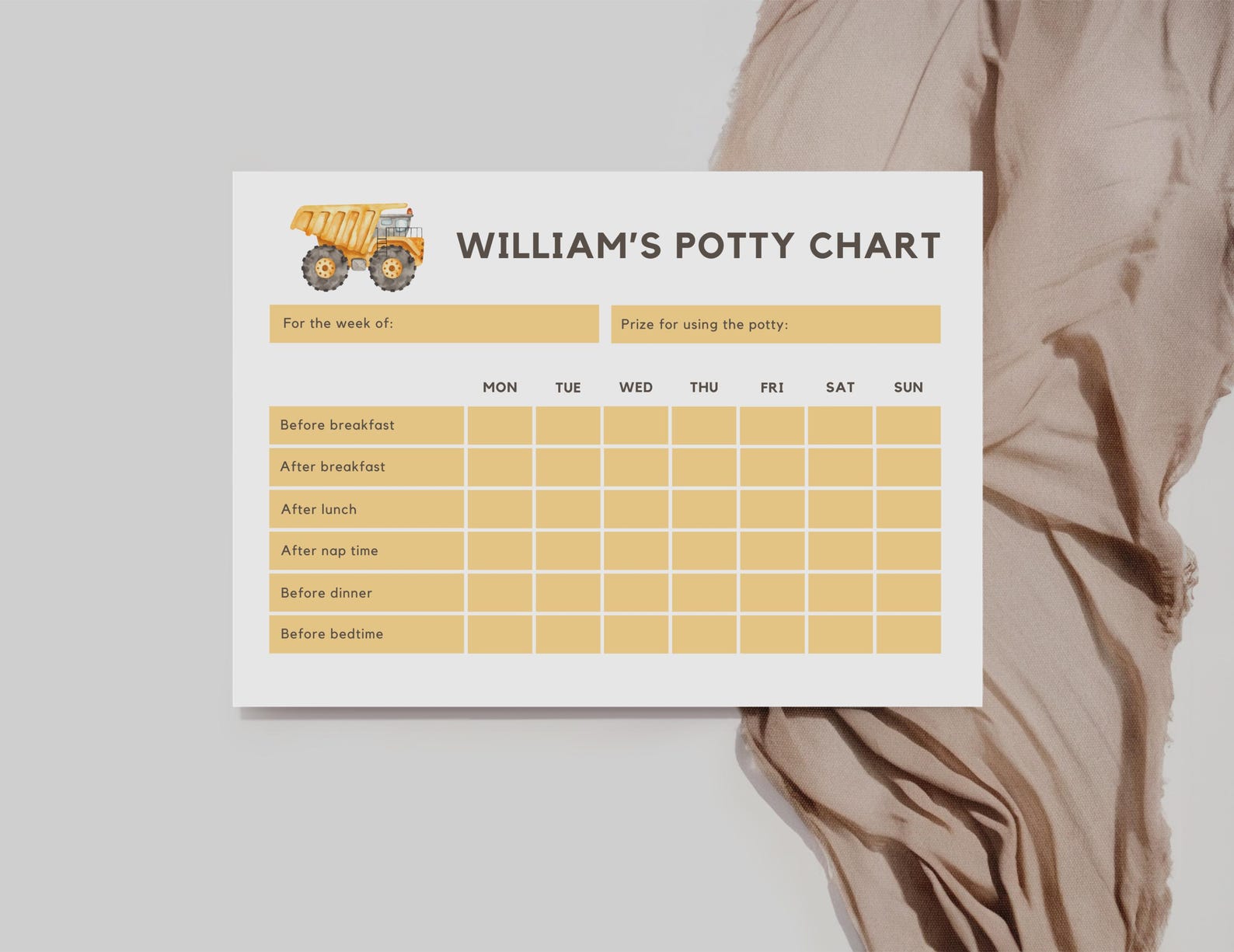 Dump Truck Potty Training Chart Template | Construction Theme Reward ...