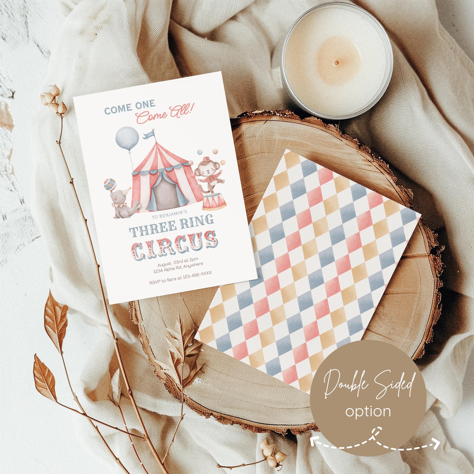 Three Ring Circus 3rd Birthday Invitation Template | Circus Carnival ...