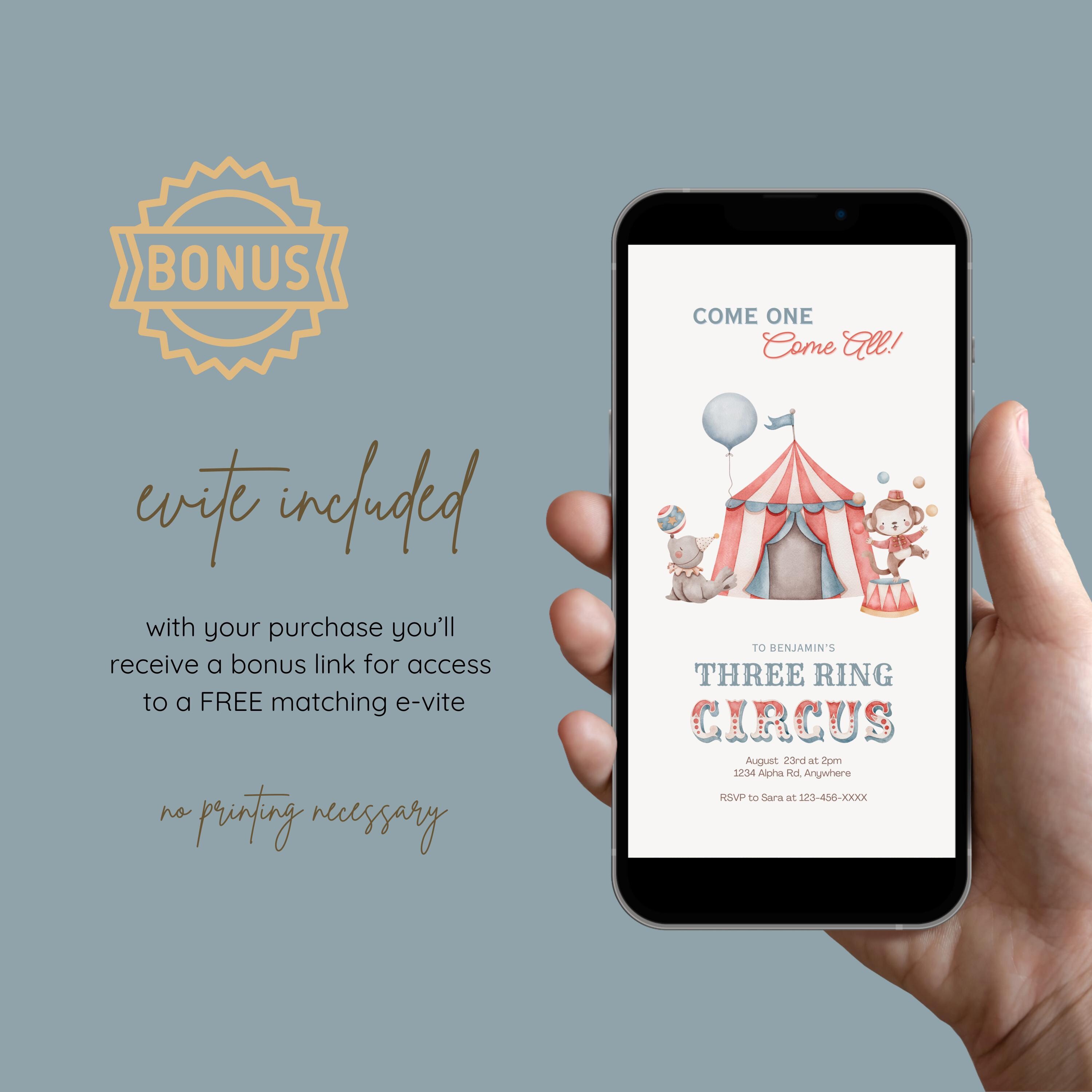 Three Ring Circus 3rd Birthday Invitation Template | Circus Carnival ...