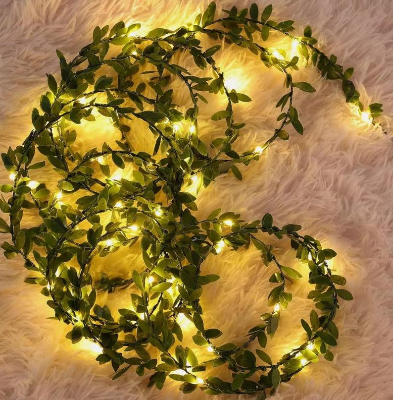Artificial Garland With Led Fairy Lights Battery Operated, 1pack Leaf ...