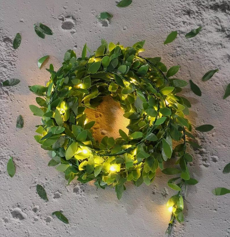 Artificial Garland With Led Fairy Lights Battery Operated, 1pack Leaf ...