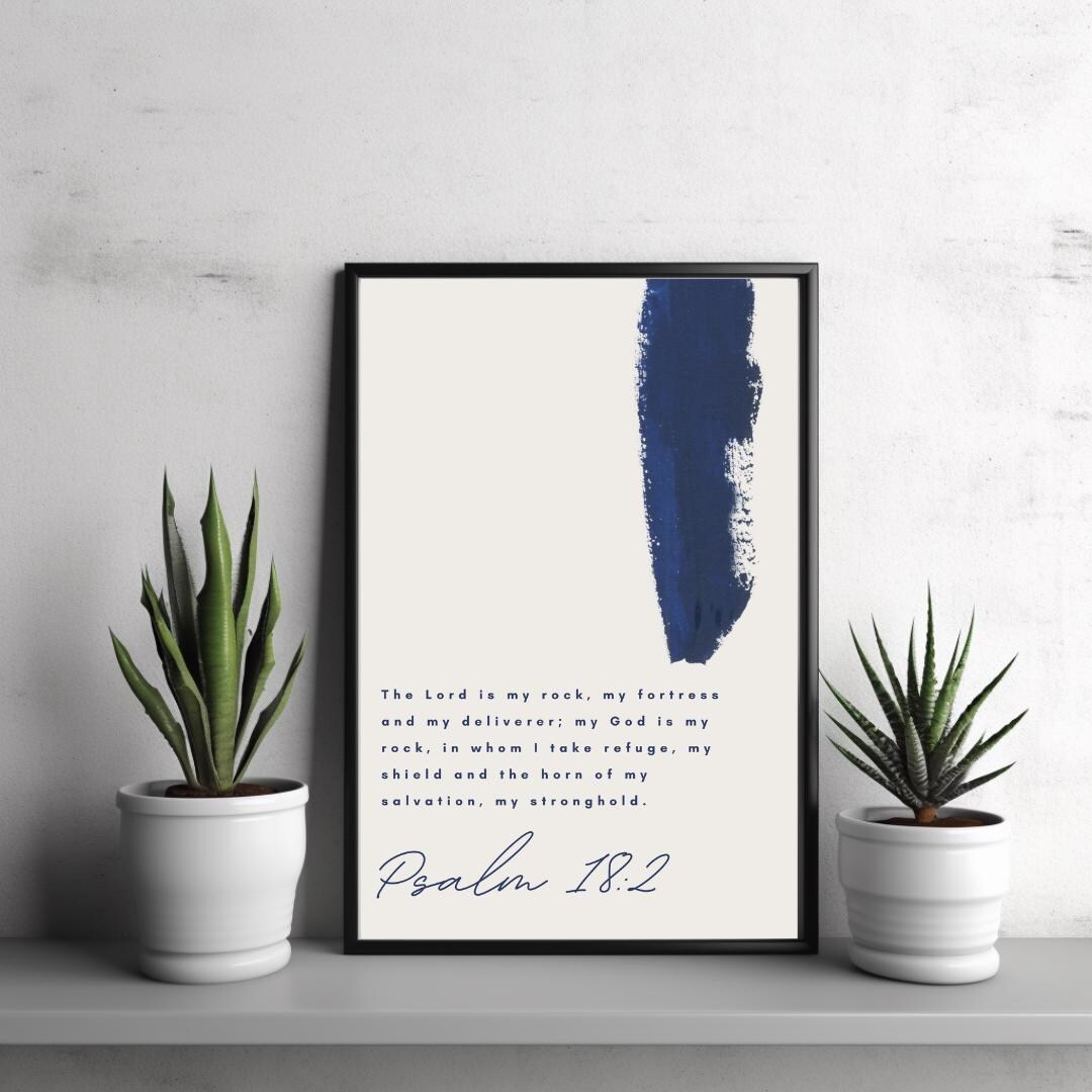 Psalm 18:2 Christian Wall Art, Navy Blue Scripture Print, Unframed - Etsy