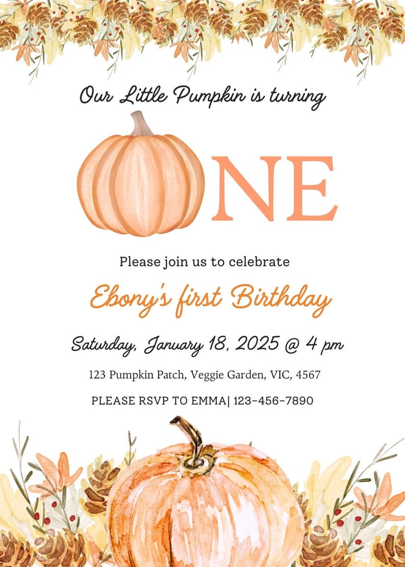 Little Pumpkin First Birthday Invitation | Boho Rustic Pumpkin Invite ...